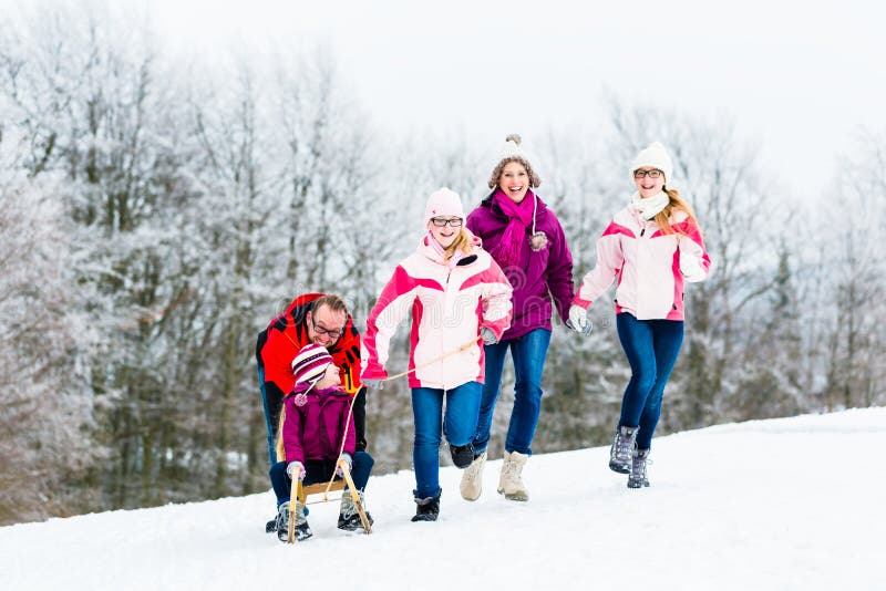 Family with Kids Having Winter Walk in Snow Stock Photo - Image of ...