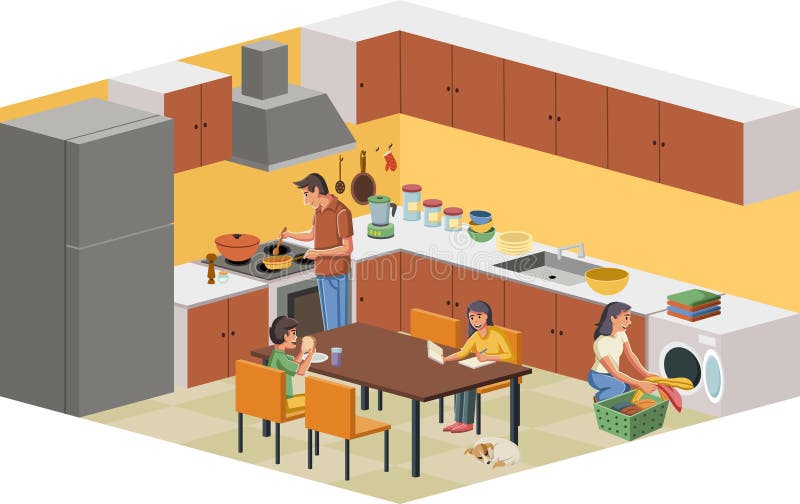 Family in the kitchen. stock vector. Illustration of ingredients ...