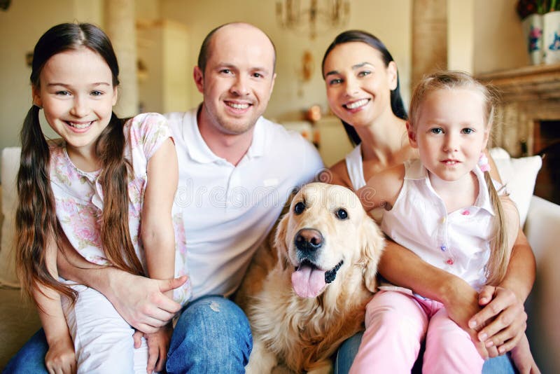 Family with labrador stock photo. Image of happy, child - 58734654