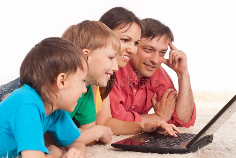 Family with laptop stock image. Image of computer, network - 20607713