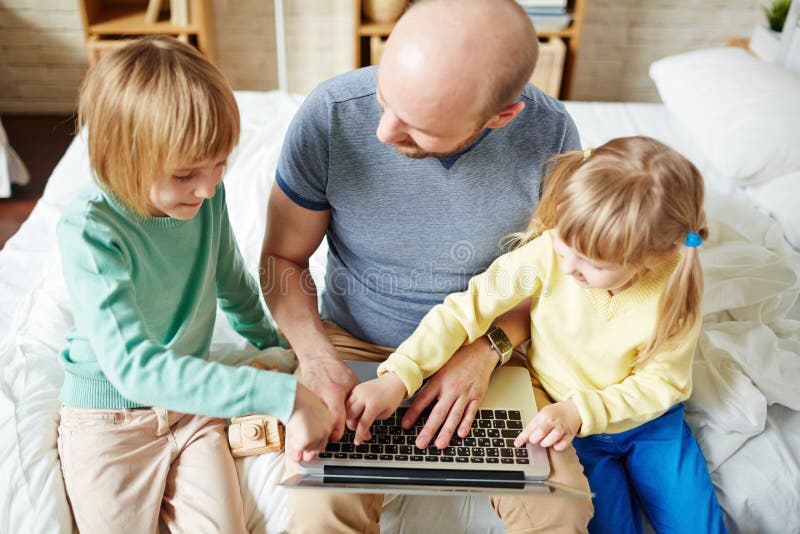Family with laptop stock image. Image of laptop, portable - 71961753