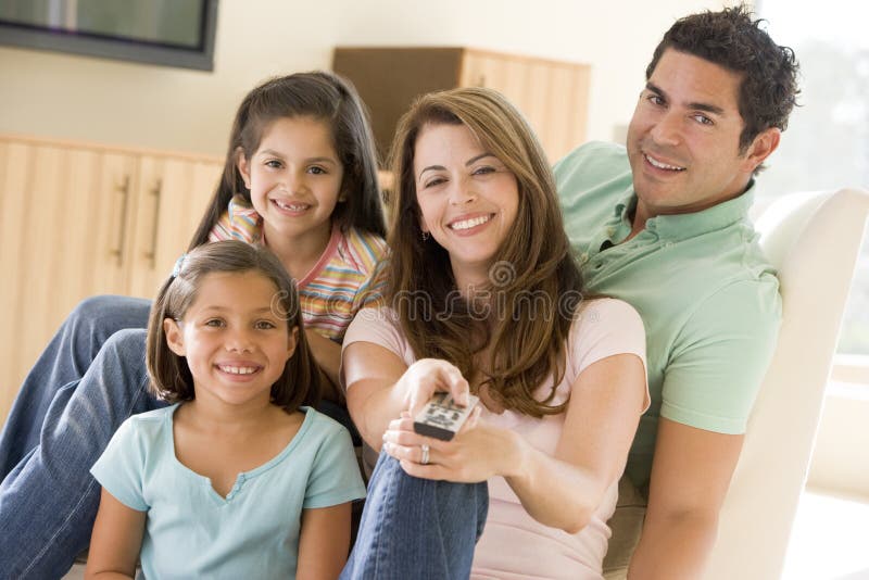 Extended Family in Living Room Smiling Stock Image - Image of female ...