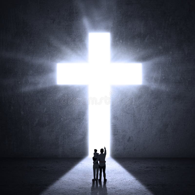 Family looking at Cross stock illustration. Illustration of jesus ...