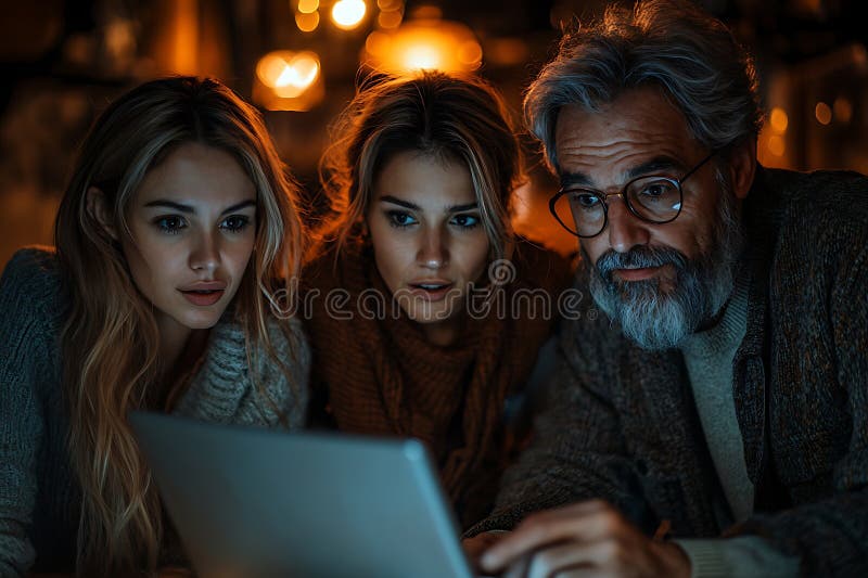 Family Looking at Laptop Screen with Surprise Stock Illustration ...