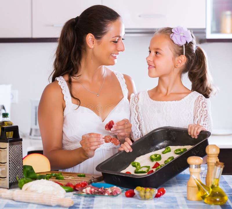 Family Making Pizza with Vegetables Stock Photo - Image of kitchen ...