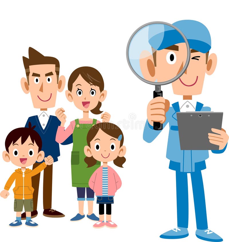 Family and Male Worker Looking through a Magnifying Glass Stock Vector ...