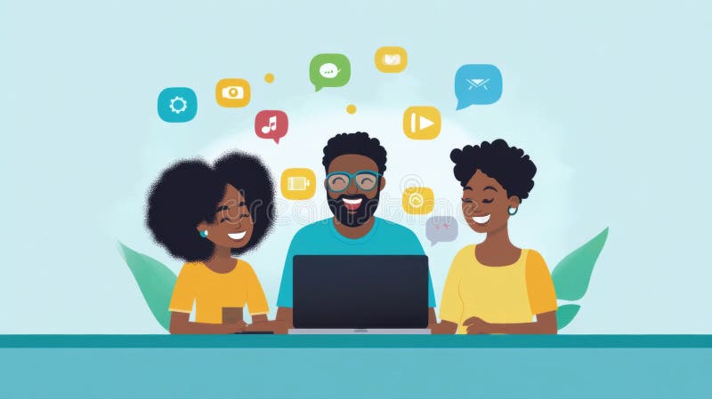 Family Members Keeping in Touch through Online Calls Stock Illustration ...