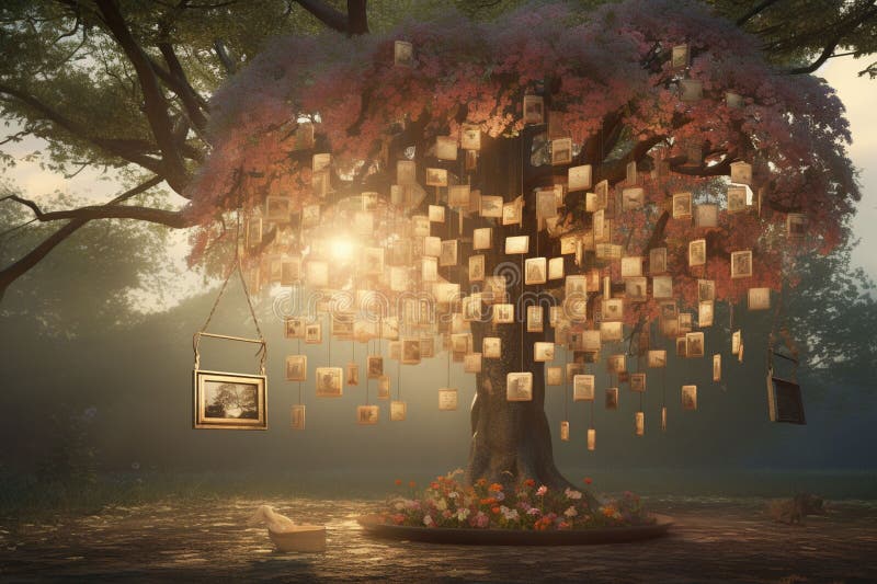 Family Memorial Tree with Hanging Frames a Stock Illustration ...