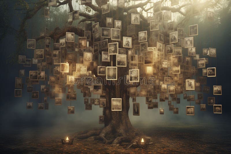 Family Memorial Tree with Hanging Frames a Stock Illustration ...