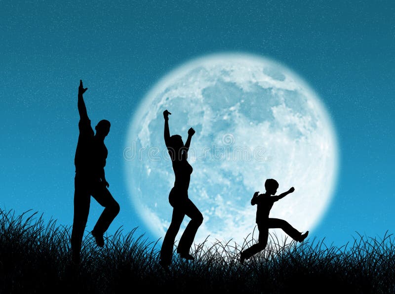 Family in the moon stock illustration. Illustration of star - 4261596