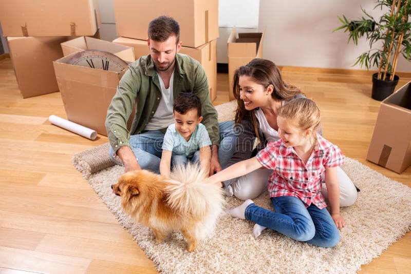 Family Moving in with Their Dog Stock Image - Image of moving, couple ...