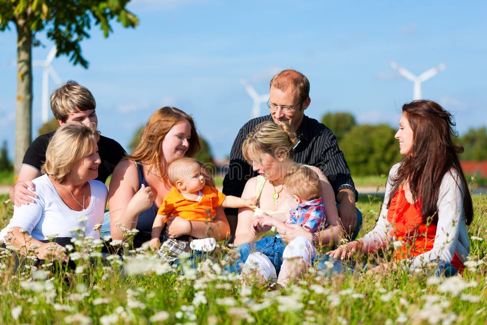 Family and Multi-generation - Fun on Meadow in Sum Stock Photo - Image ...