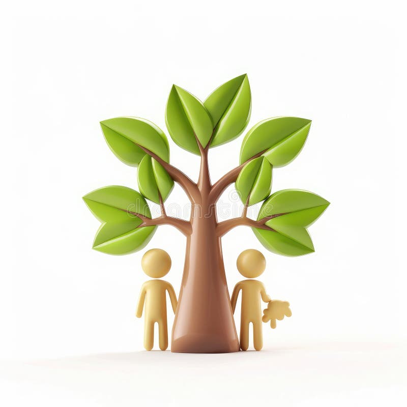 Happy Family Under Green Tree, Growing Together Concept Stock ...