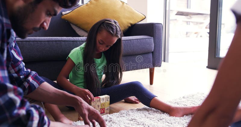 Family, Parents and Child with Building Blocks, Education and Stack ...