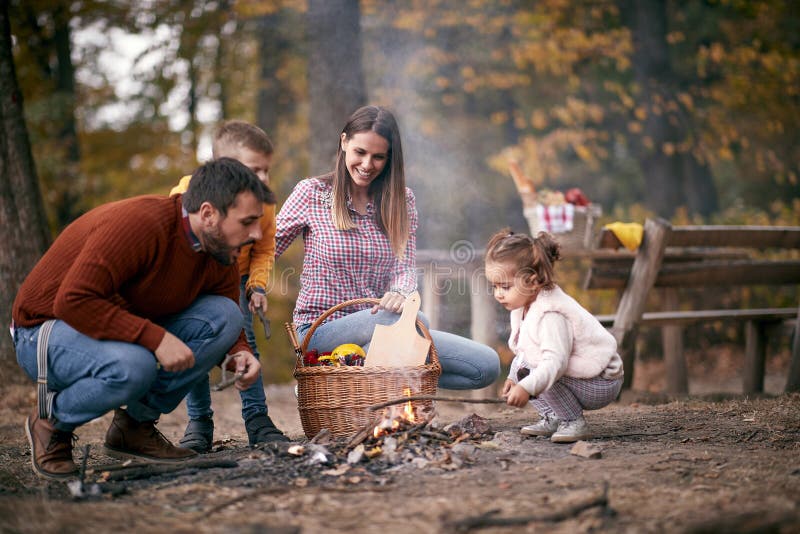 Family on Picnic Preparing Fire Stock Photo - Image of fire, enjoy ...
