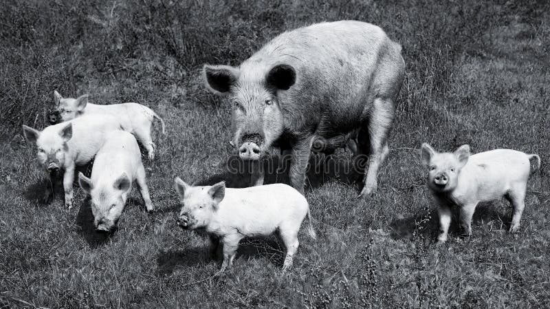 Family of pigs stock image. Image of pork, mother, green - 11151945