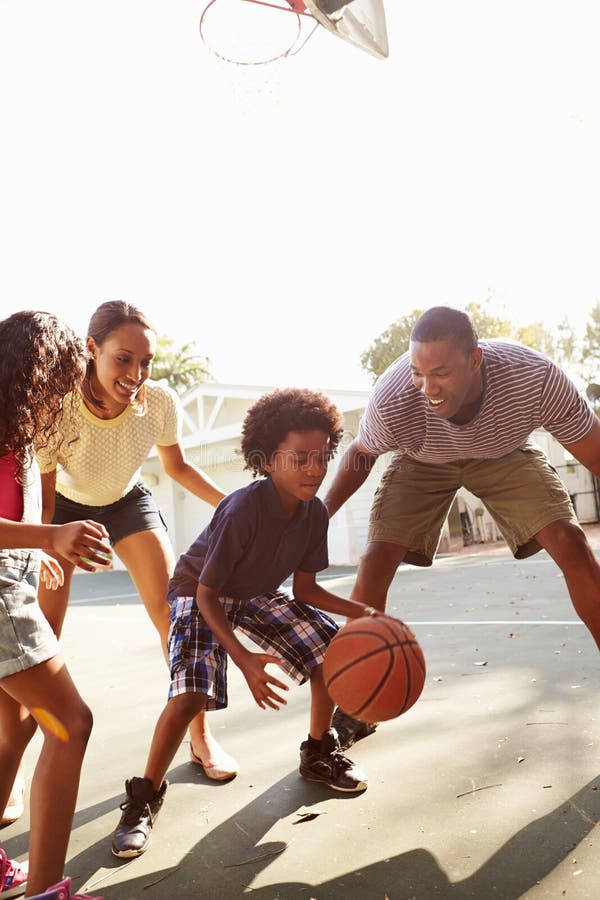 Family Playing Basketball Game at Home Stock Image - Image of together ...