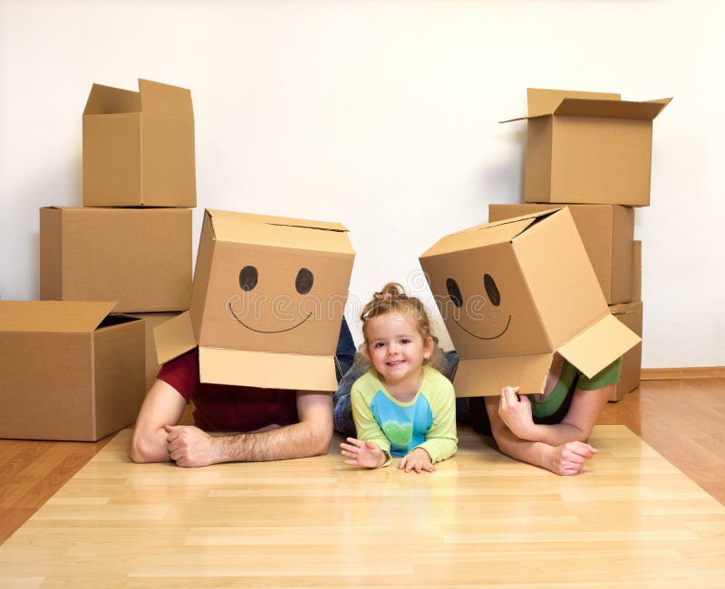 Family Playing with Cardboard Boxes Stock Image - Image of caucasian ...