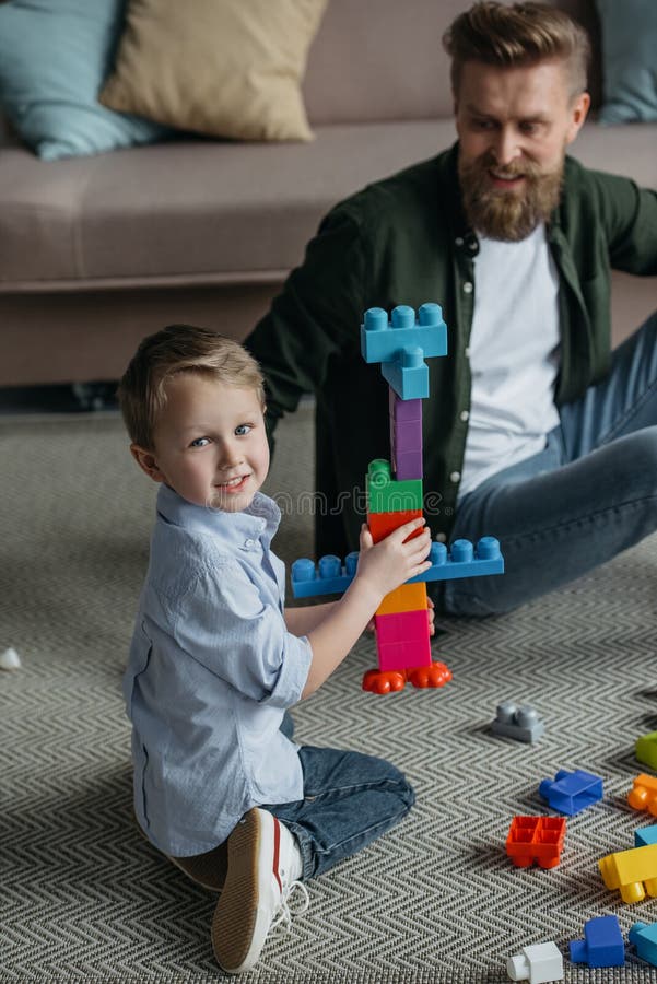 Family Playing with Colorful Blocks Together Stock Image - Image of ...