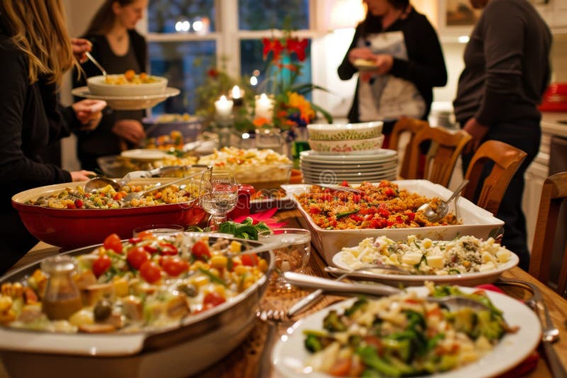 Family Potluck Dinner Table, a Potluck Dinner Where Each Family Member ...