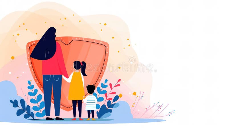 Family Protected by a Shield, Symbolizing Safety and Security Stock ...