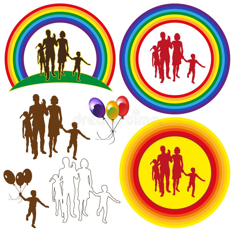 Family in the rainbow stock illustration. Illustration of happy - 69372317