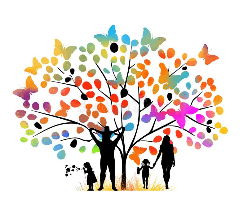 Family of the Rainbow Tree. Hand Drawing. Not AI, Vector Illustration ...