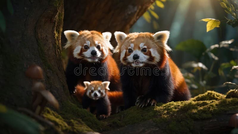 Adorable Red Panda Family in Lush Forest Habitat Stock Illustration ...