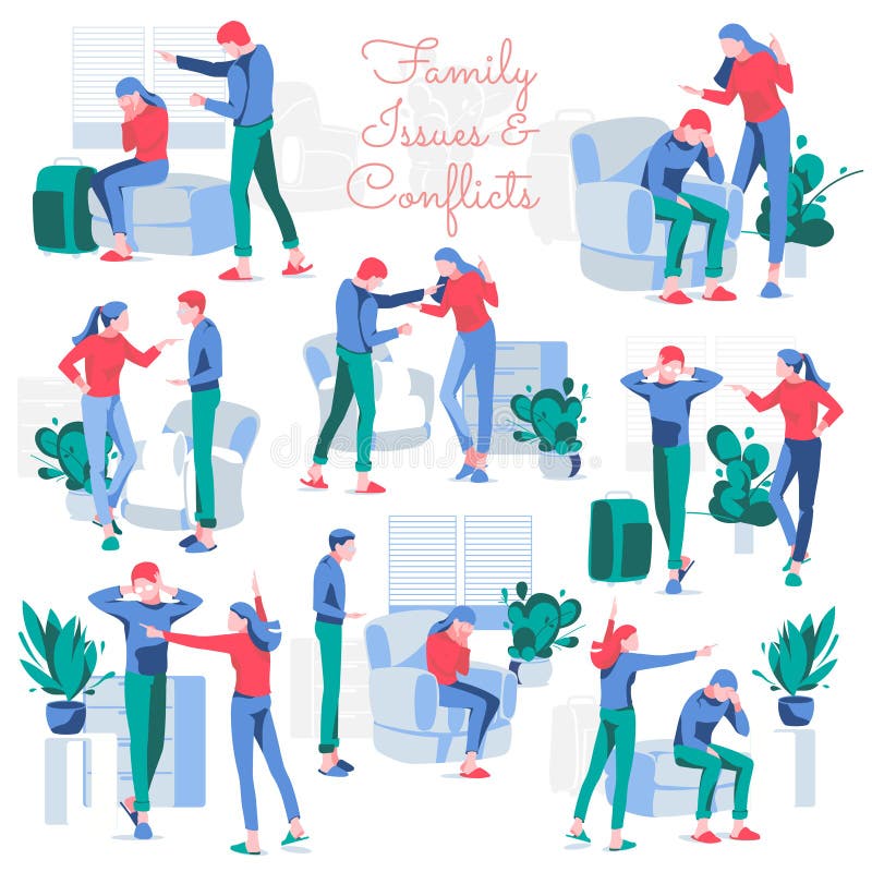 Family Relationships Problems Set Stock Vector - Illustration of ...