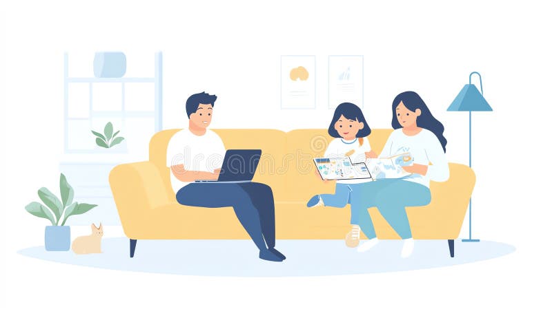 Family Relaxing at Home Illustration Stock Illustration - Illustration ...