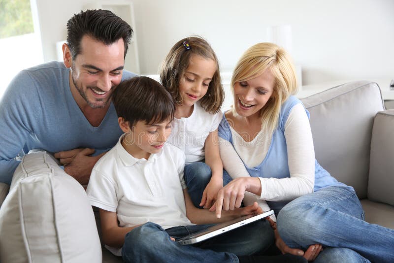 Happy Family Connected on Internet Stock Image - Image of cheerful ...