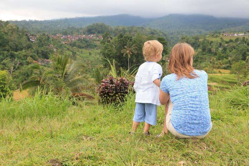 Family in Rice Fields of Bali Stock Photo - Image of holding, outdoor ...