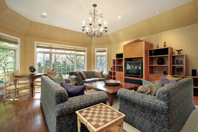 Family Room with Card Table Stock Photo - Image of carpet, interior ...