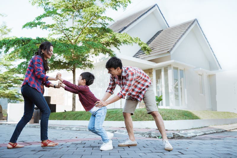 Family Running Around Together while Playing and Have Fun Stock Image ...