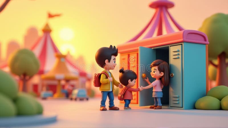 Family Saying Goodbye at School Locker Stock Illustration ...