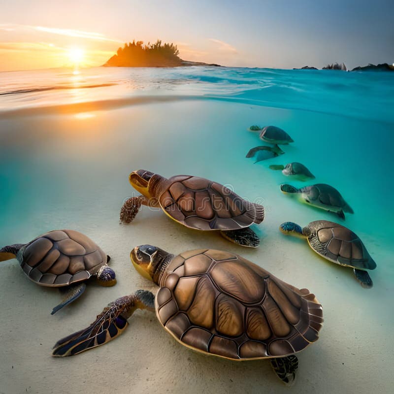 Family of Sea Turtles Making Their Way To the Ocean Stock Illustration ... Family of Sea Turtles Making Their Way To the Ocean Stock Illustration ...