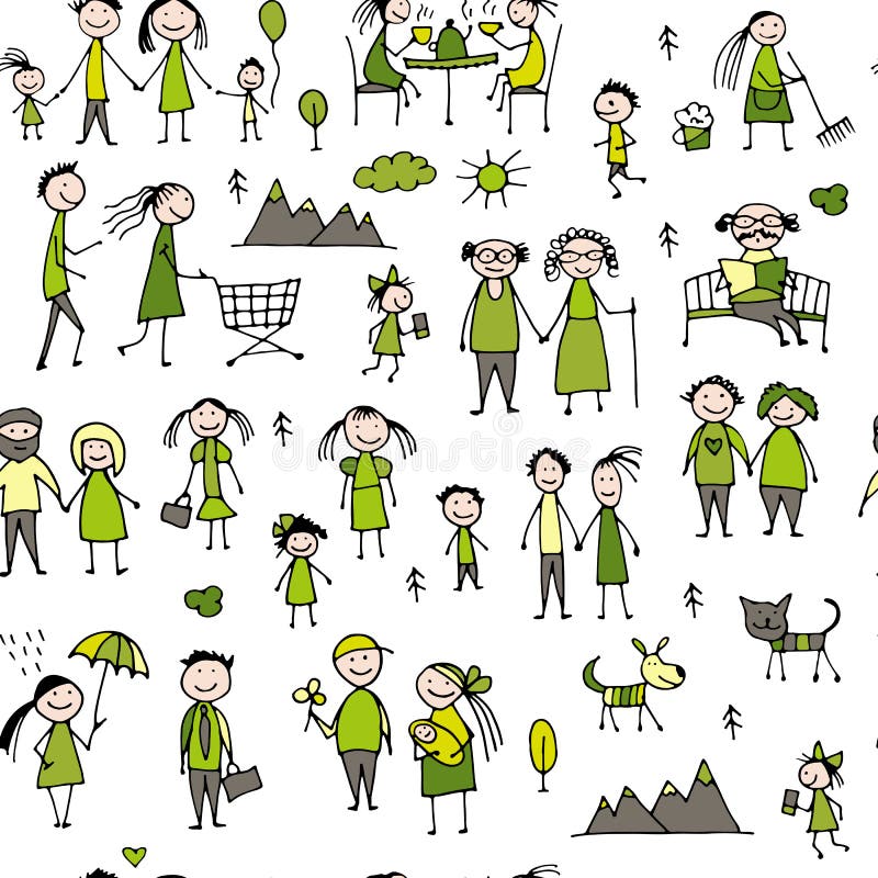 Family Set, Seamless Pattern Design Stock Vector - Illustration of ...