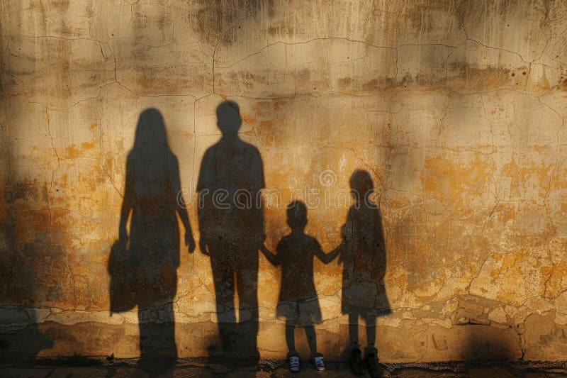 Family Shadows on a Brick Wall, Symbolizing Family Bonds, Togetherness ...