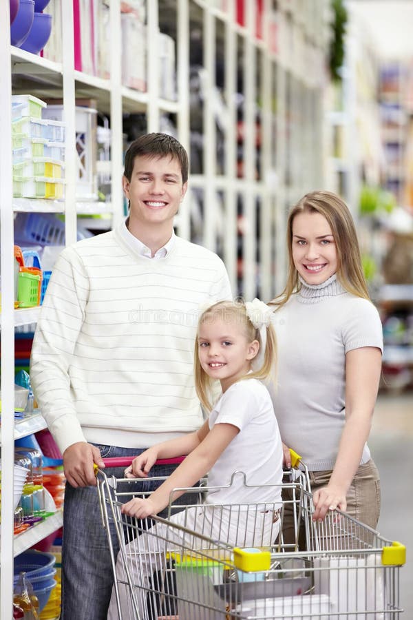 Family Shopping in Supermarket Stock Photo - Image of horizontal ...