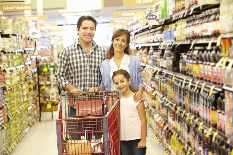 Family Shopping in Supermarket Stock Photo - Image of child, family ...