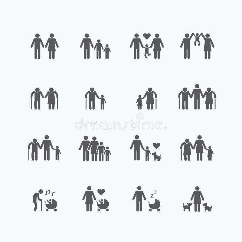Family Silhouette Icons Flat Design Vector Set. Stock Vector ...