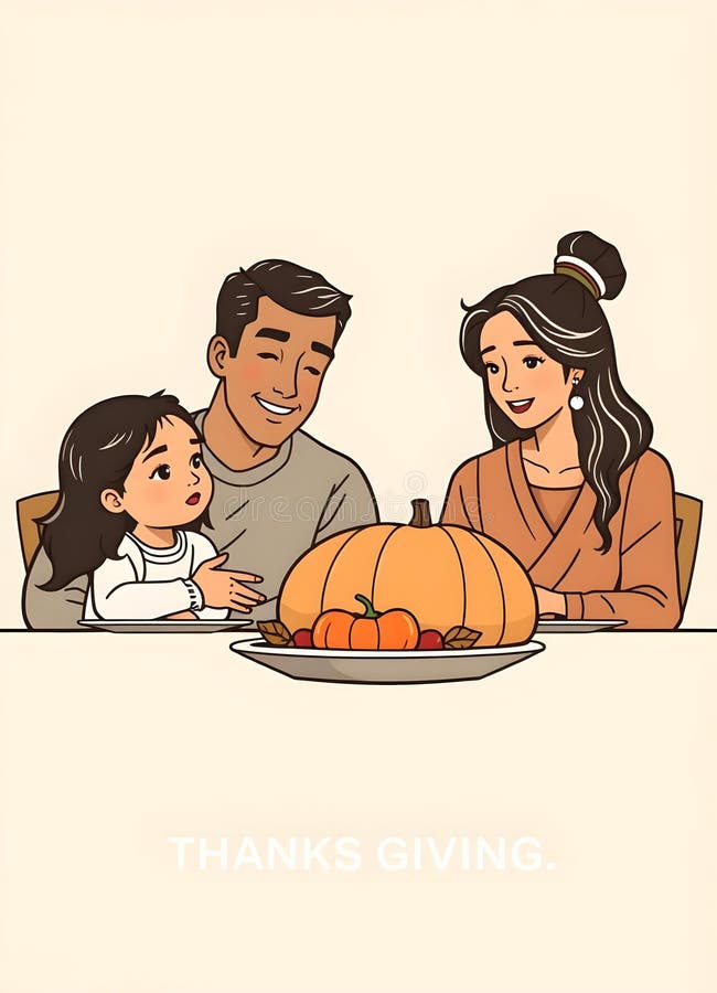 A Family is Sitting at a Dining Table with a Pumpkin for Thanksgiving ...