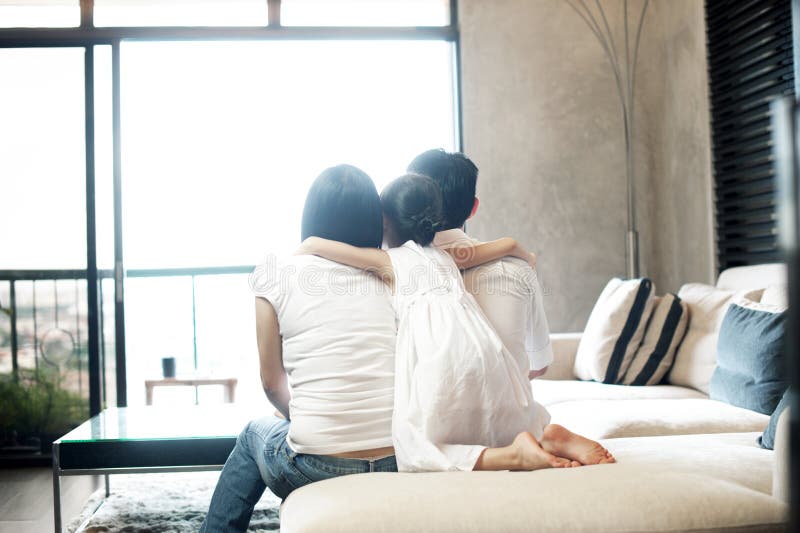 Family Sitting on the Sofa Back View Stock Photo - Image of heritage ...