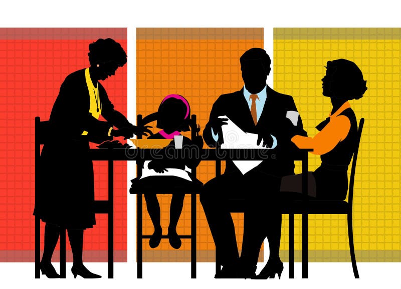 Family Sitting at the Table Stock Illustration - Illustration of group ...