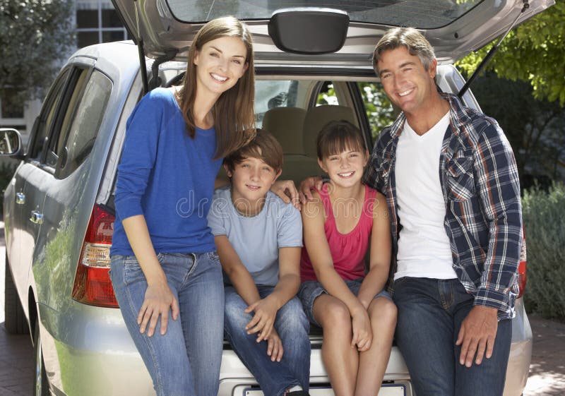 Family Sitting in Trunk of Car Stock Image - Image of journey, sitting ...