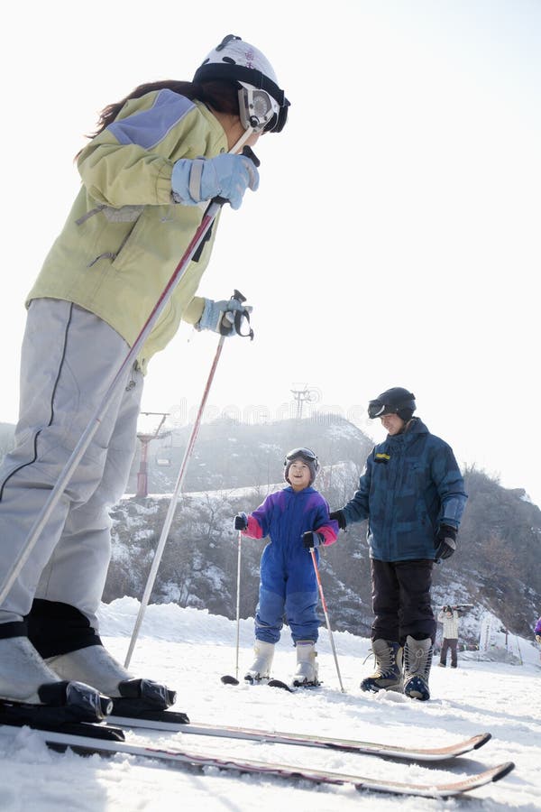 Family Skiing in Ski Resort Stock Photo - Image of boys, destinations ...
