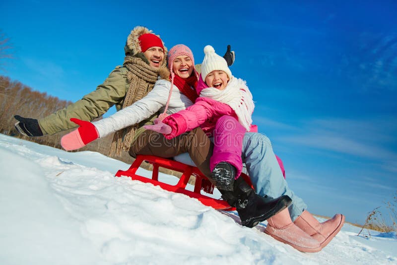 Family on sledge stock image. Image of joyful, handsome - 35318735