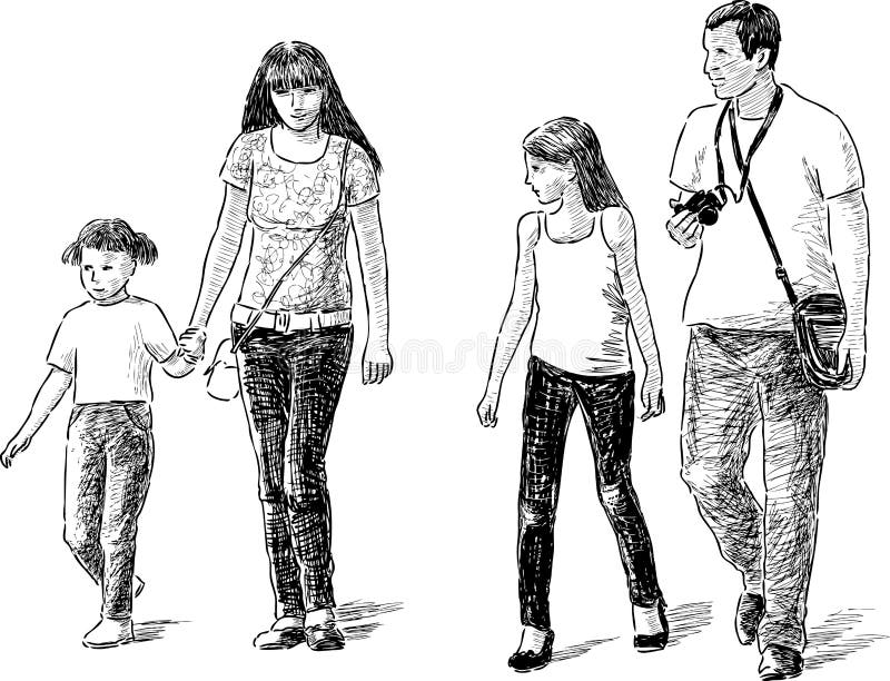 Family on a stroll stock vector. Illustration of outdoor - 55112256