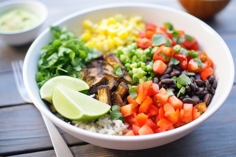 Family-style Veggie Burrito Bowl for Sharing Stock Photo - Image of ...