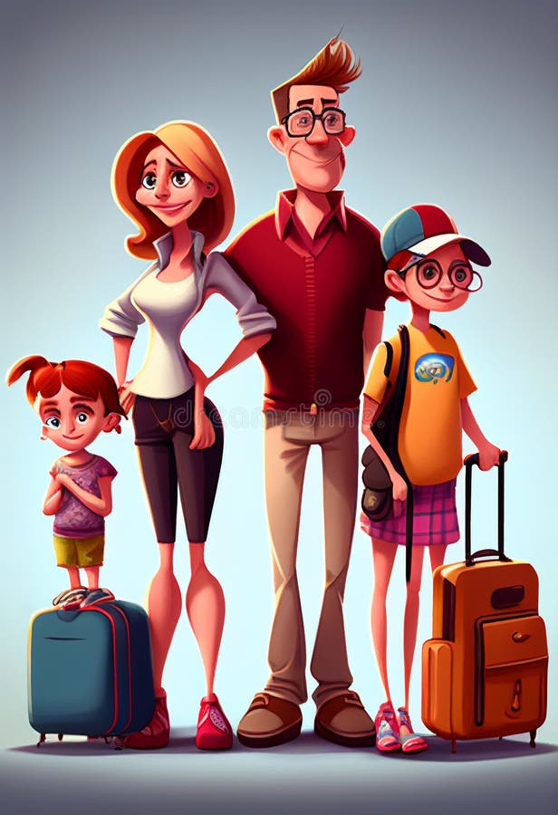 Family with Suitcases in Anime Style. AI Generated Stock Illustration ...